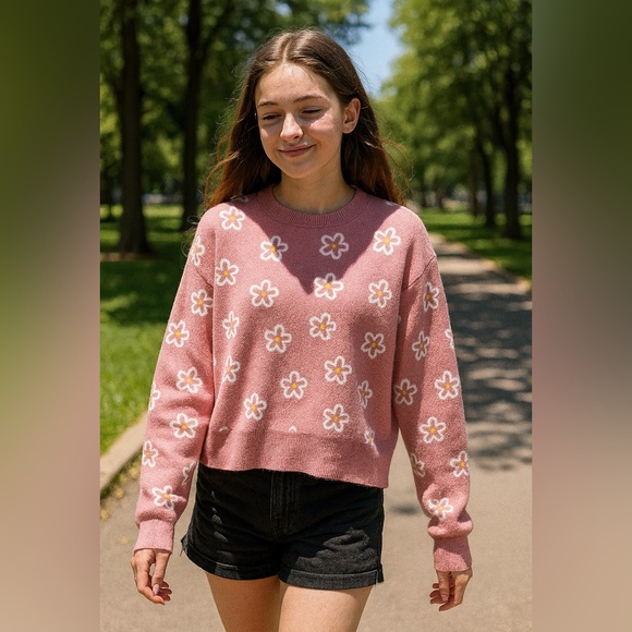 Hazel Moon | Sweaters | Hazel Moon Pink Daisy Casual Chic Floral ...